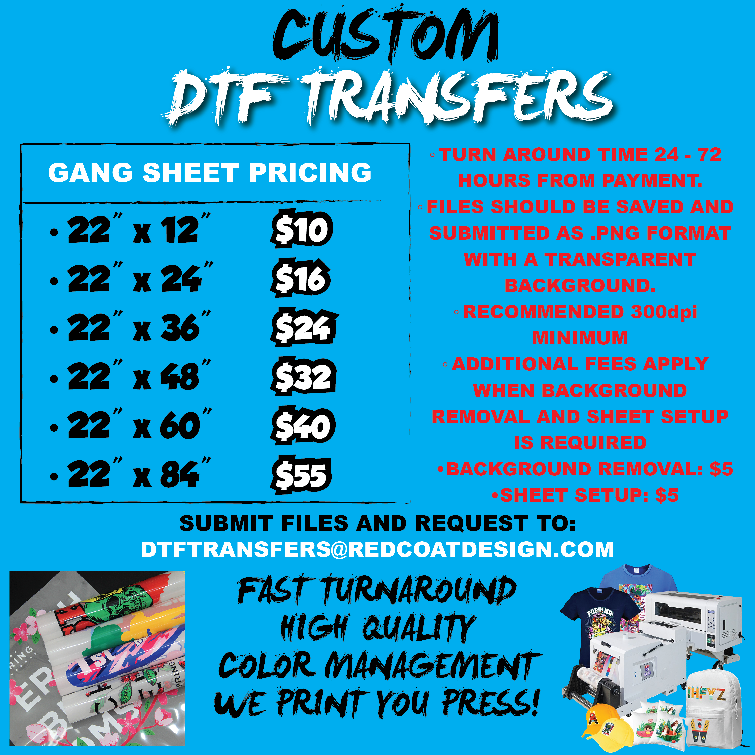 DTF Transfer Gang Sheets | Red Coat Design Studio