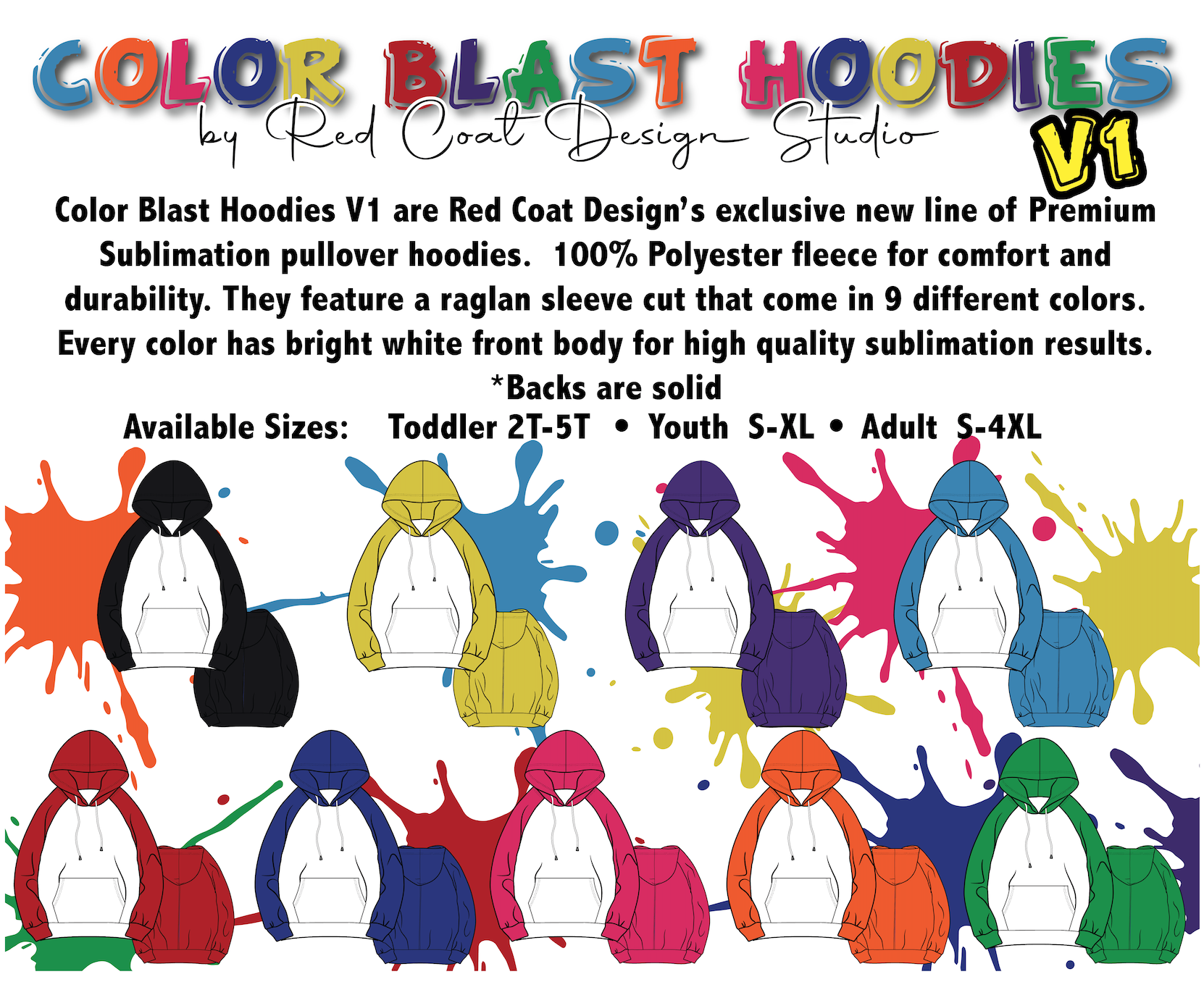 "Crop Top" Adult Color Blast Hoodies V1- Sublimation Ready | Red Coat ...